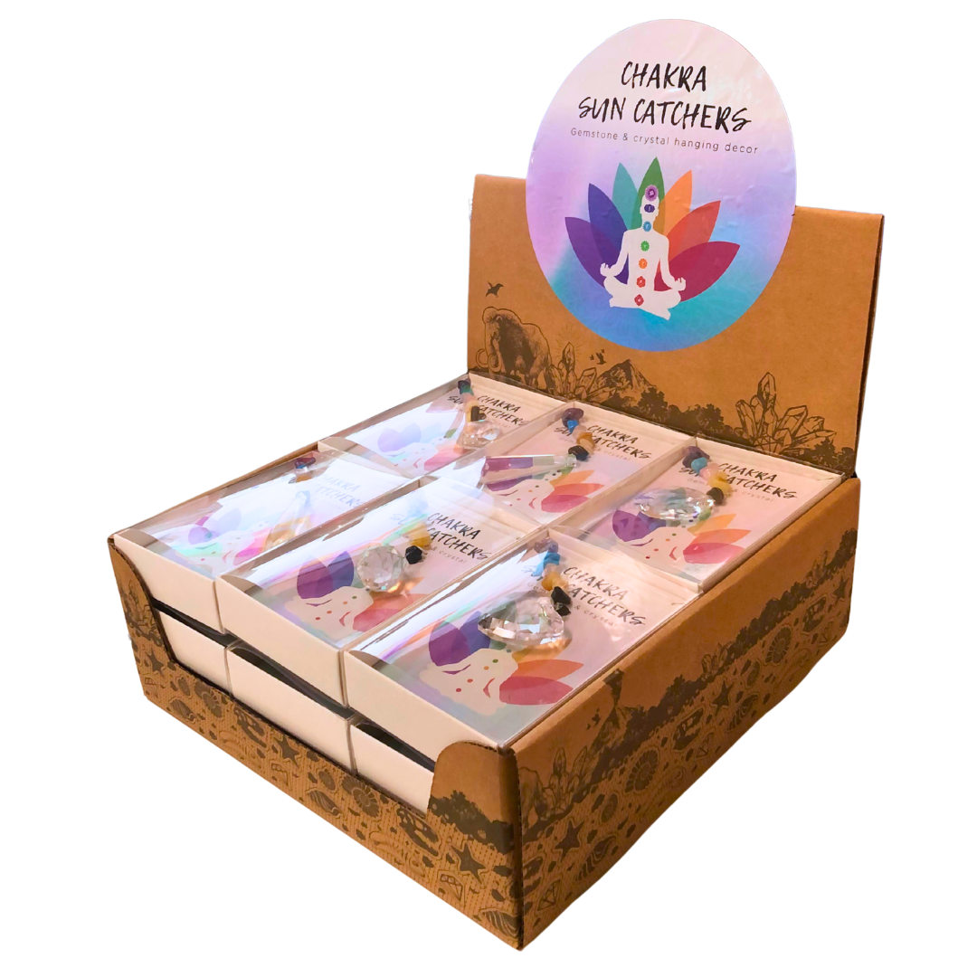 Chakra Gemstone & Crystal Sun Catcher DISPLAY BOX of 18 - Saltco
